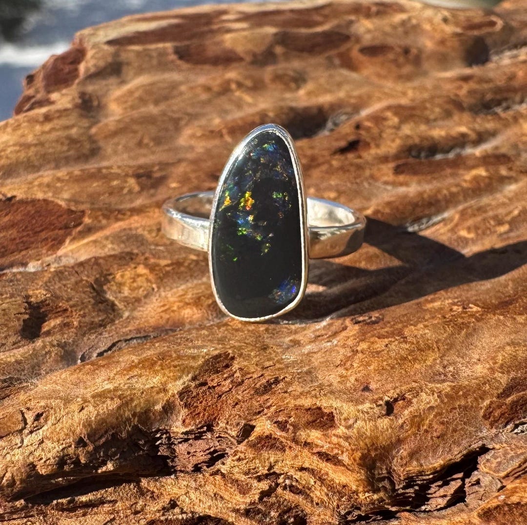 Mysterious Depths Black Opal Ring - Size 5 - Etsy