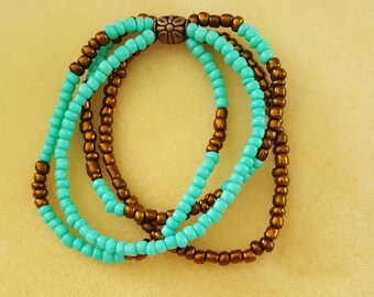 Turquoise, Copper, Metallic Seed Bead Fade Bracelet - Etsy