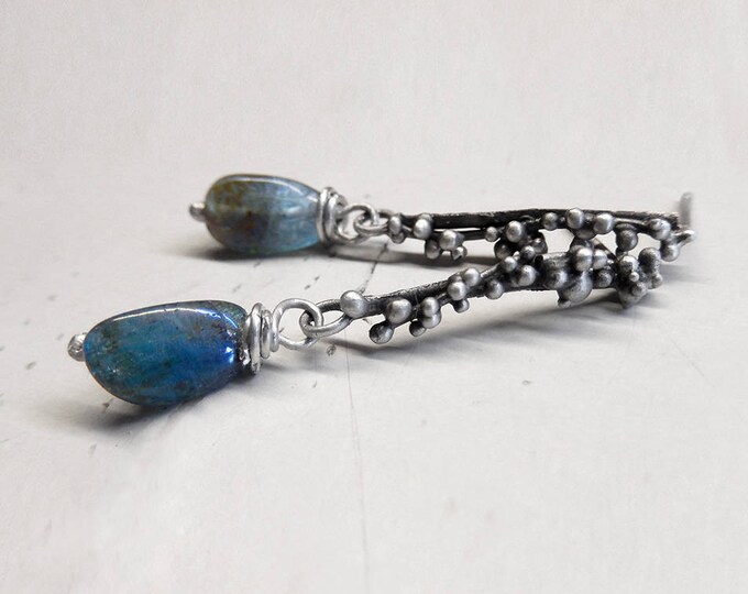 Handmade Sterling Silver Long Ear Studs With Dots and Dangle - Etsy