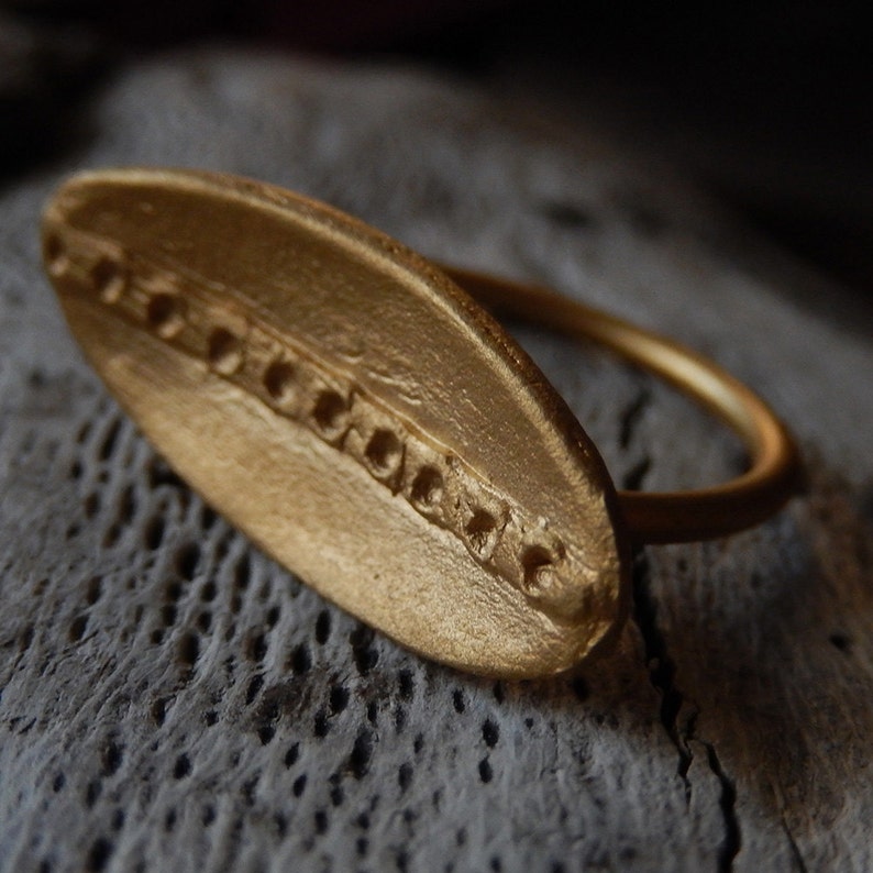 Brushed Sterling Silver Gold Plated Ring: Dots in a Line Design - Etsy