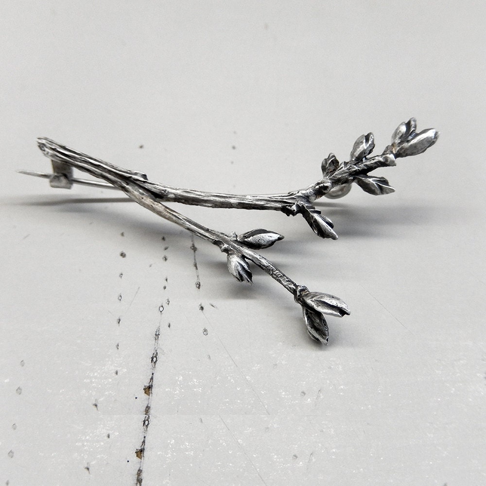 Silver organic branch brooch Nature inspired sterling silver | Etsy