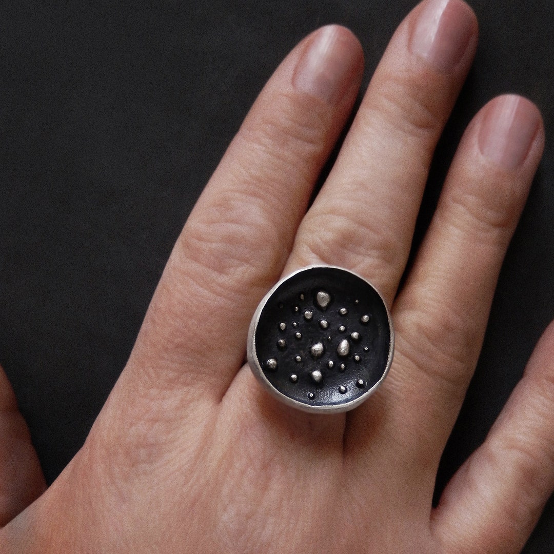 Oxidized Sterling Silver Full Moon Ring: Adjustable Celestial Jewelry ...