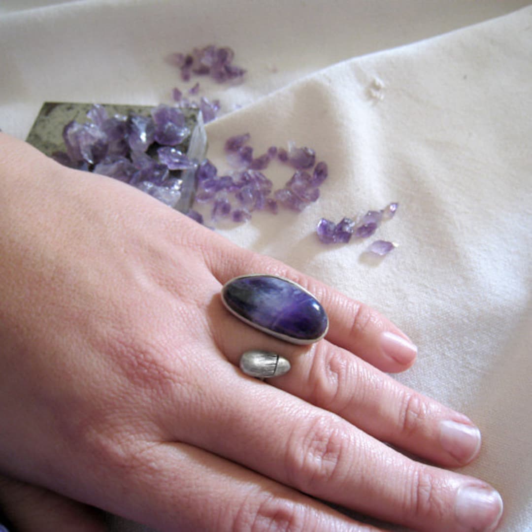 Sterling Silver Amethyst Stone Ring, Purple Ultra Violet Natural Stone ...
