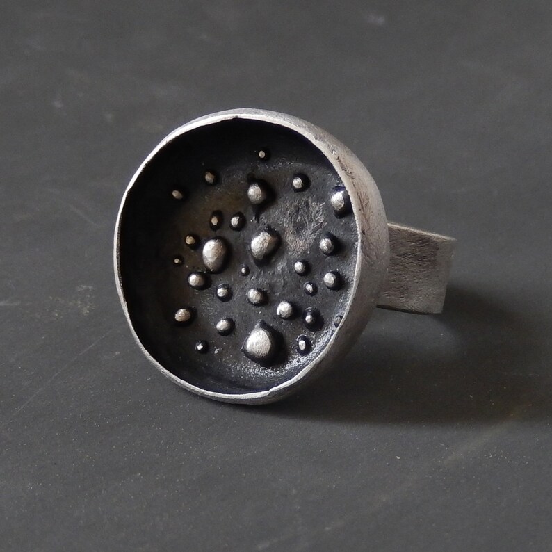 Oxidized Sterling Silver Full Moon Ring: Adjustable Celestial Jewelry ...