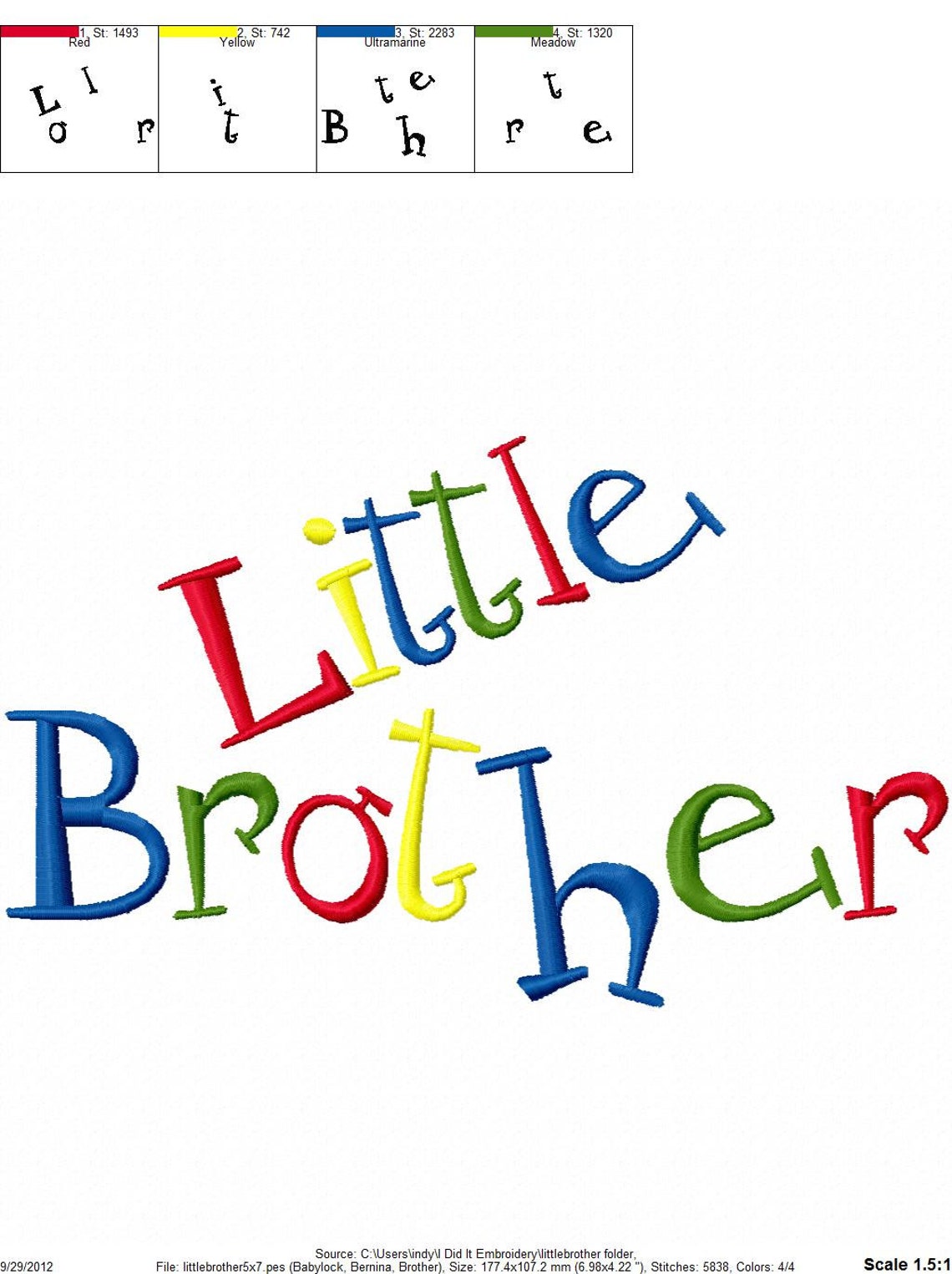 Little Brother Embroidery Design Fill in 4x4 5x7 6x10 Hoop - Etsy