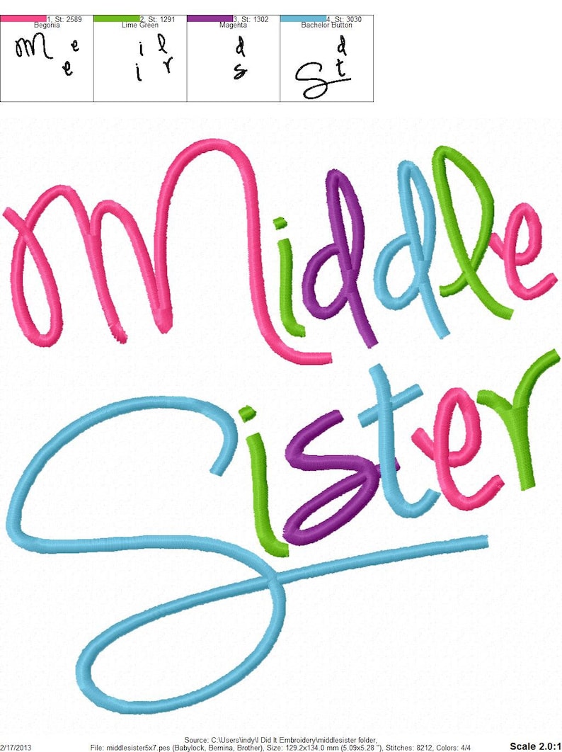 Middle Sister Embroidery Design Embroidery Saying 4x4 5x7 6x10 | Etsy