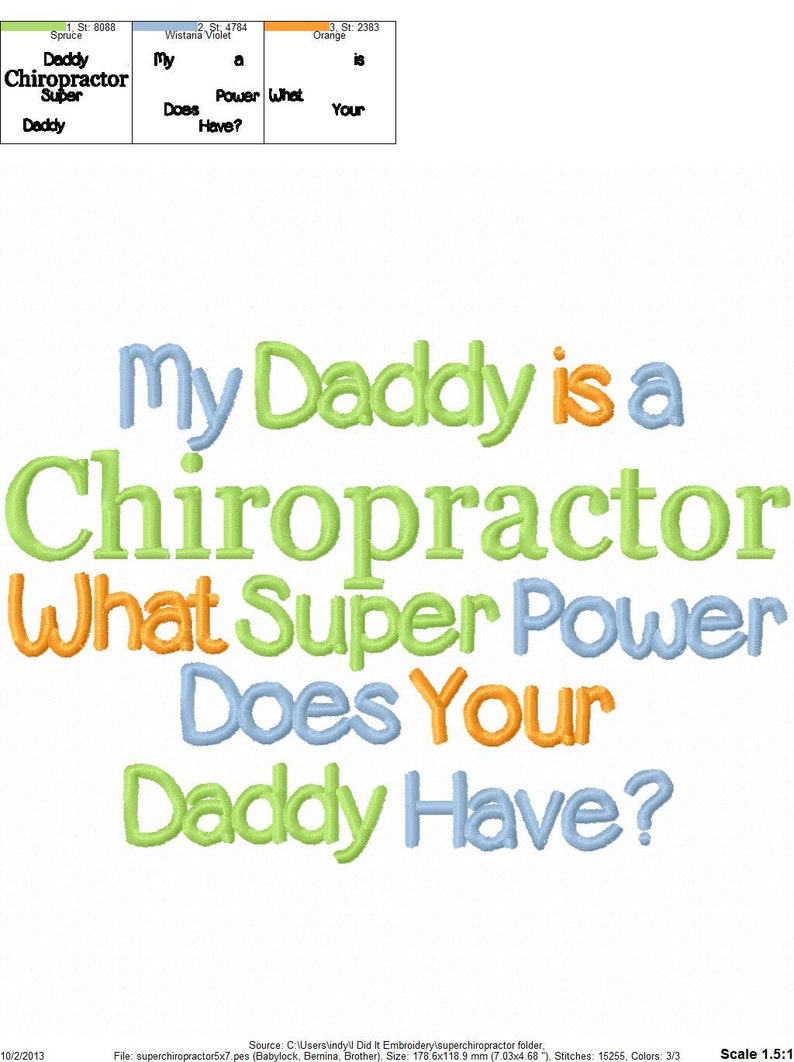 Doctor Embroidery Design My Daddy is A Chiropractor What Super Power ...