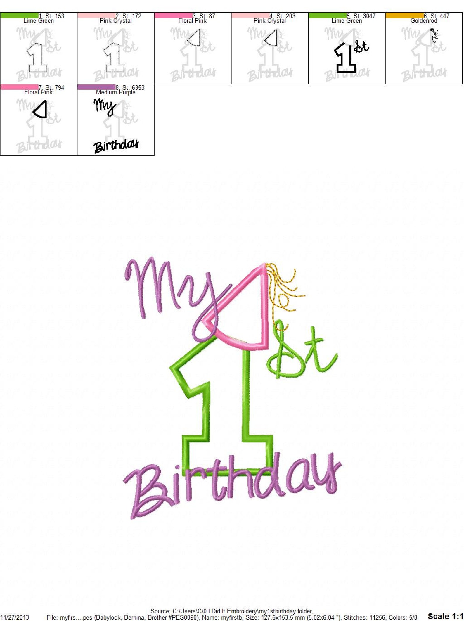 Birthday Girl Embroidery Design My 1st Birthday Applique 4x4 - Etsy