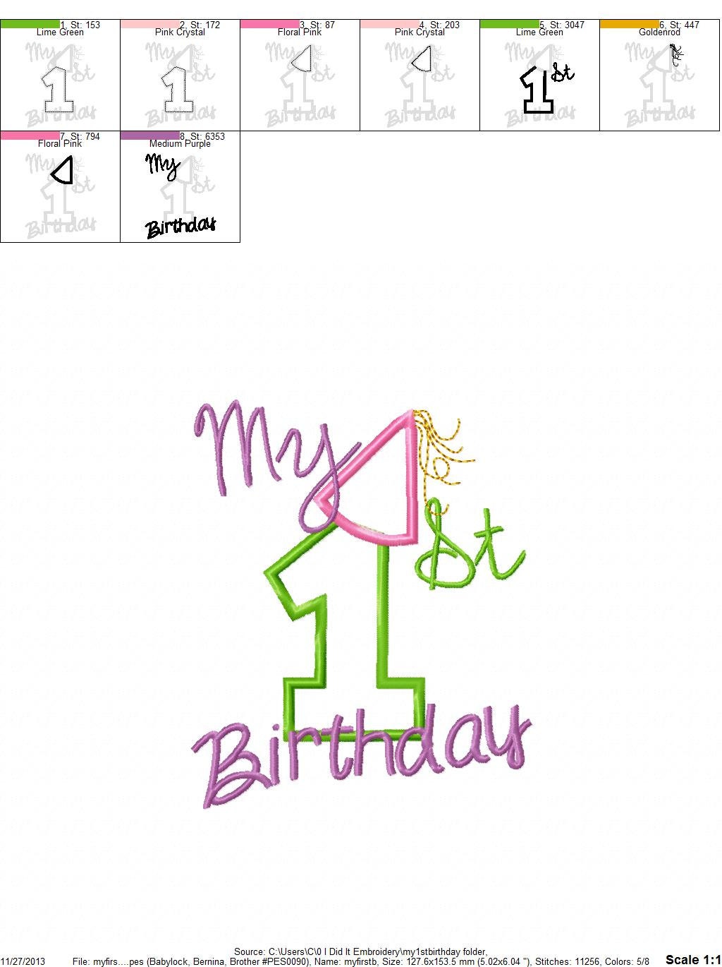 Birthday Girl Embroidery Design My 1st Birthday Applique 4x4 - Etsy