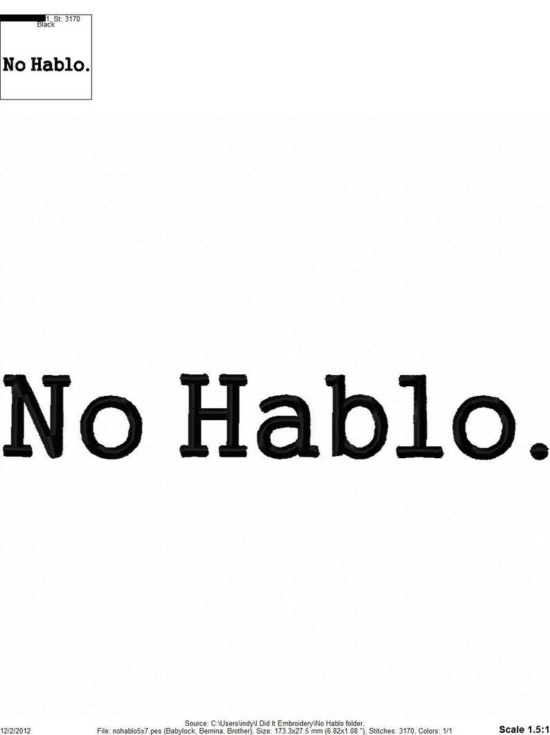 Baby Embroidery Design " No Hablo " Funny Embroidery Sayings 4x4 5x7 ...