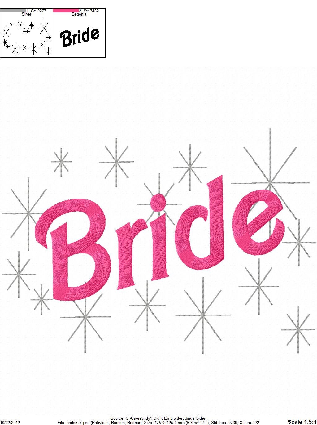 Wedding Embroidery Design Bride 4x4 5x7 6x10 Hoop Instant Download - Etsy