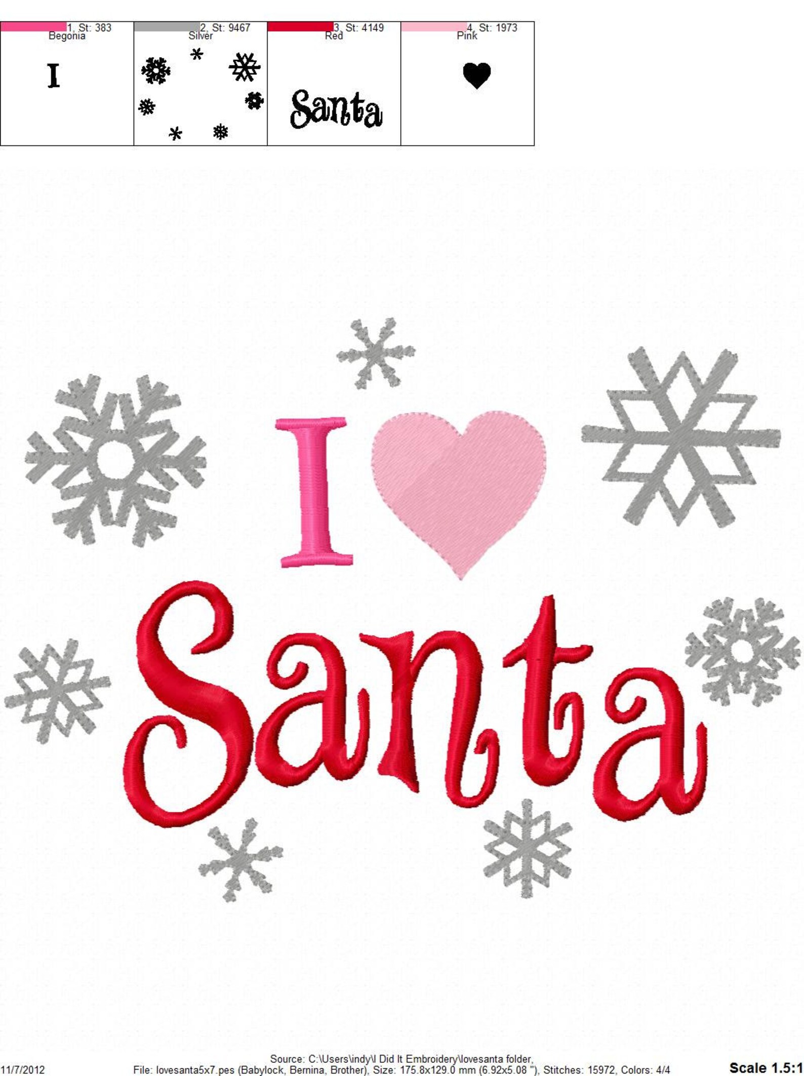 Christmas Embroidery Design I Love Santa 4x4 5x7 6x10 Hoop - Etsy