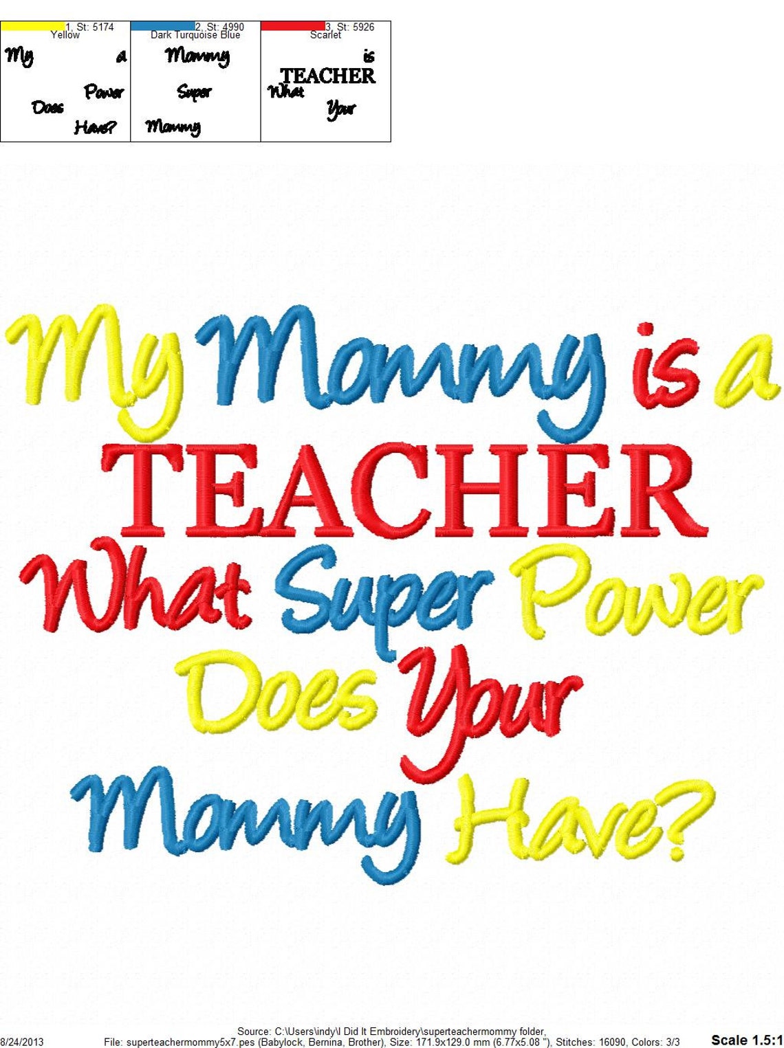 Teacher Embroidery Design My Mommy is A Teacher What Super - Etsy New ...
