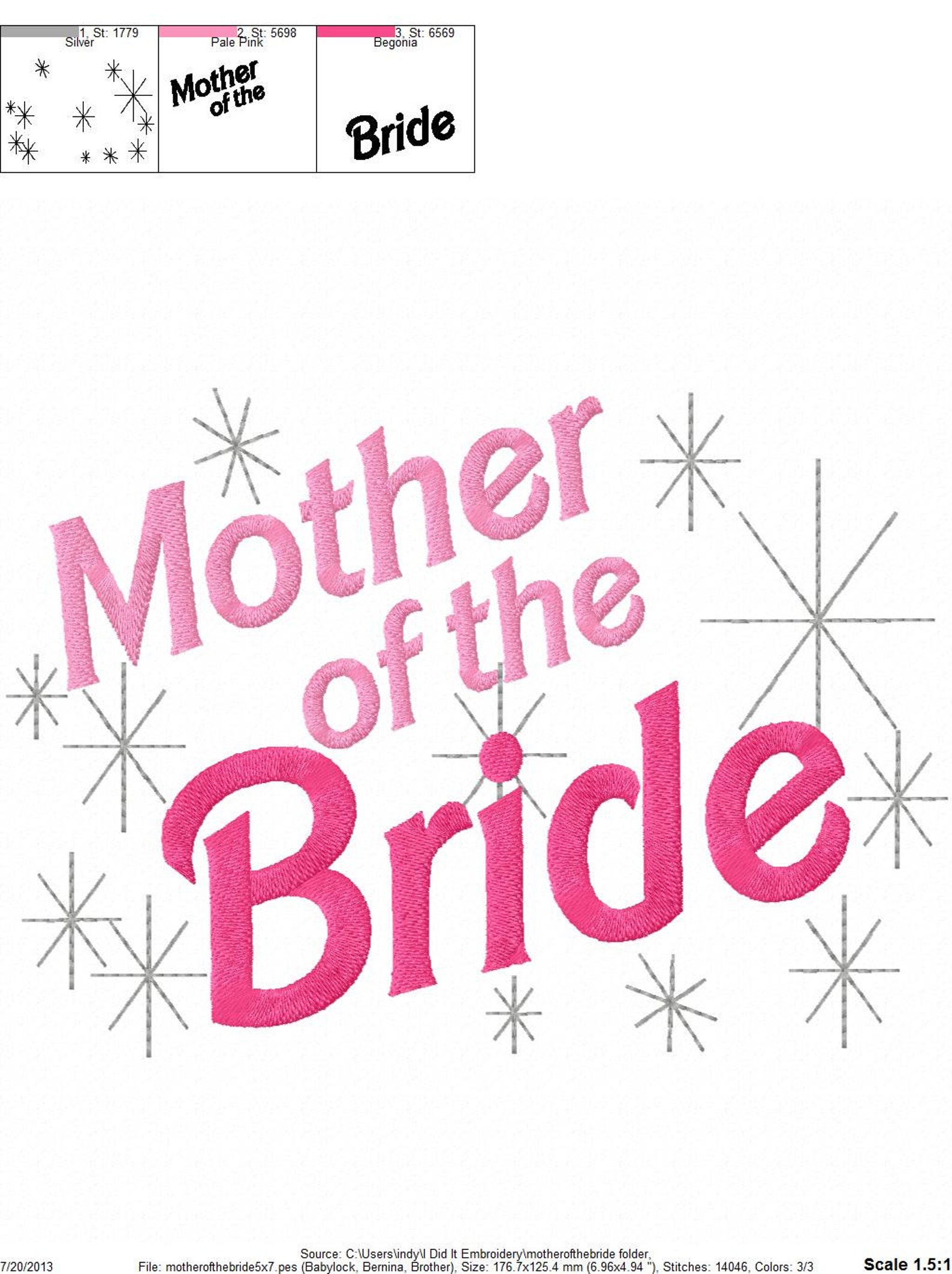 Wedding Embroidery Design Mother of the Bride 4x4 5x7 6x10 Hoop Instant ...