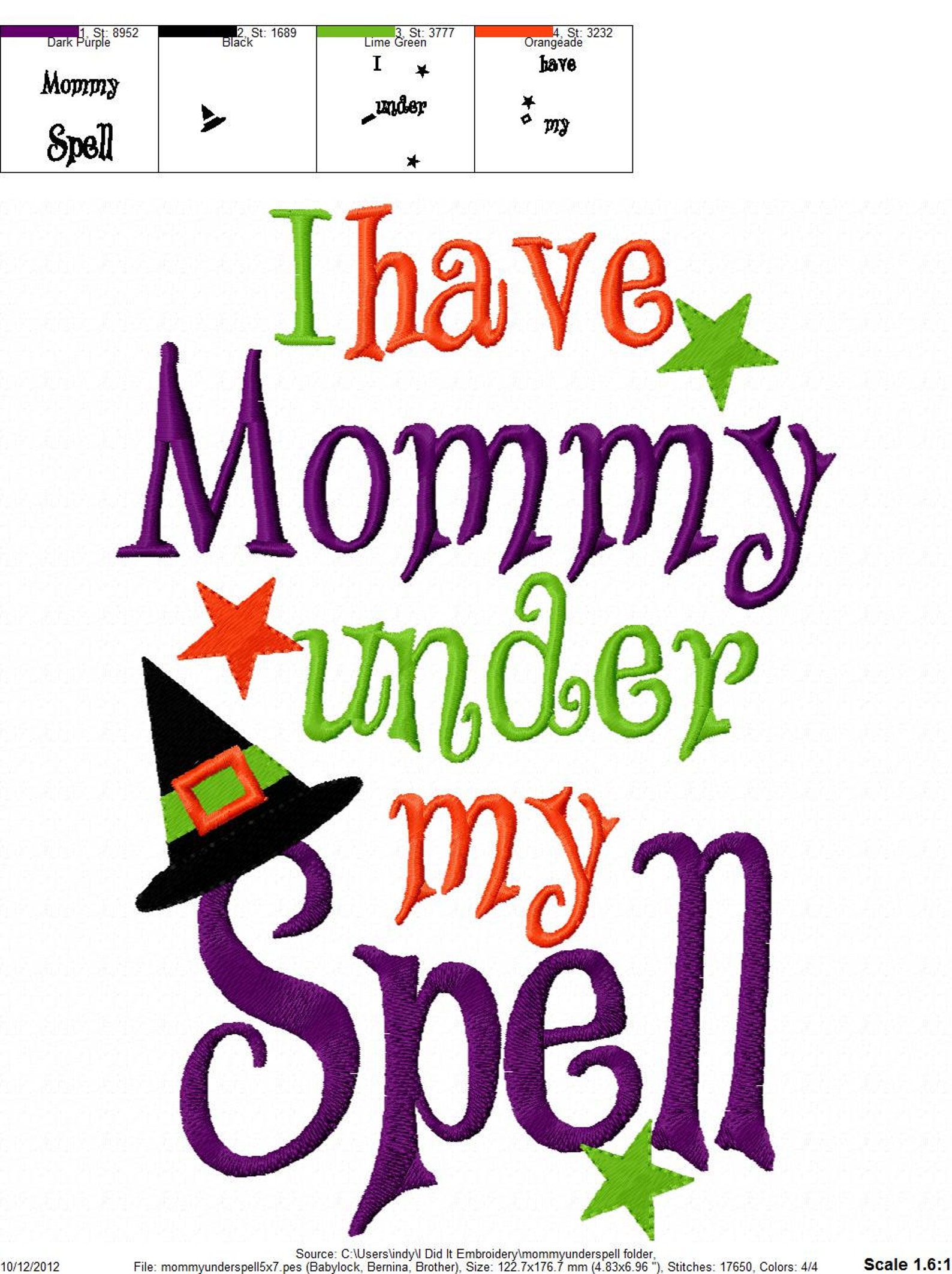 Halloween Embroidery Design I Have Mommy Under My Spell 4x4 | Etsy