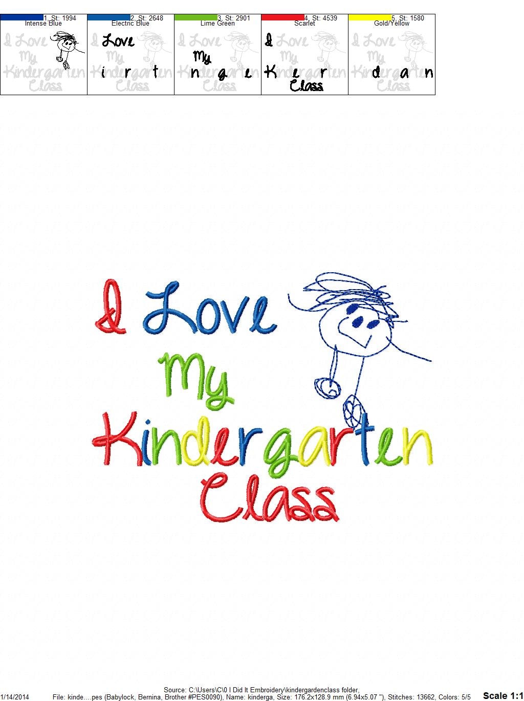 Teacher Embroidery Design I Love My Kindergarten Class | Etsy