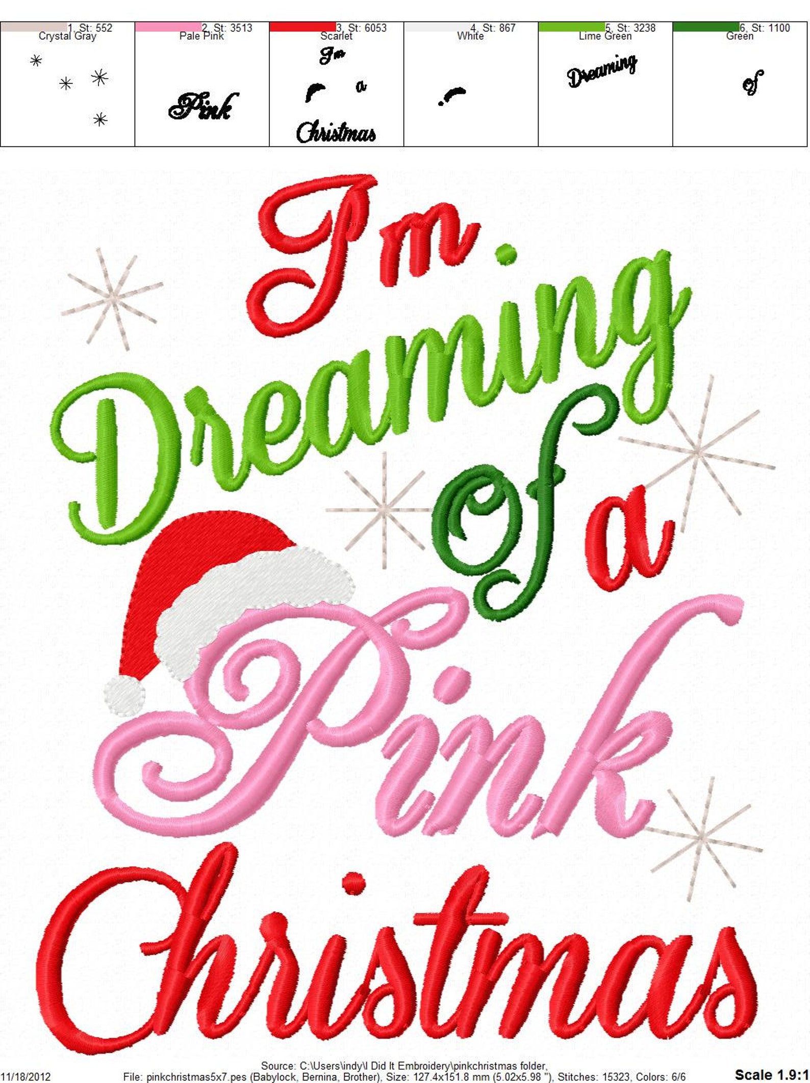 Christmas Embroidery Design I'm Dreaming of a Pink - Etsy