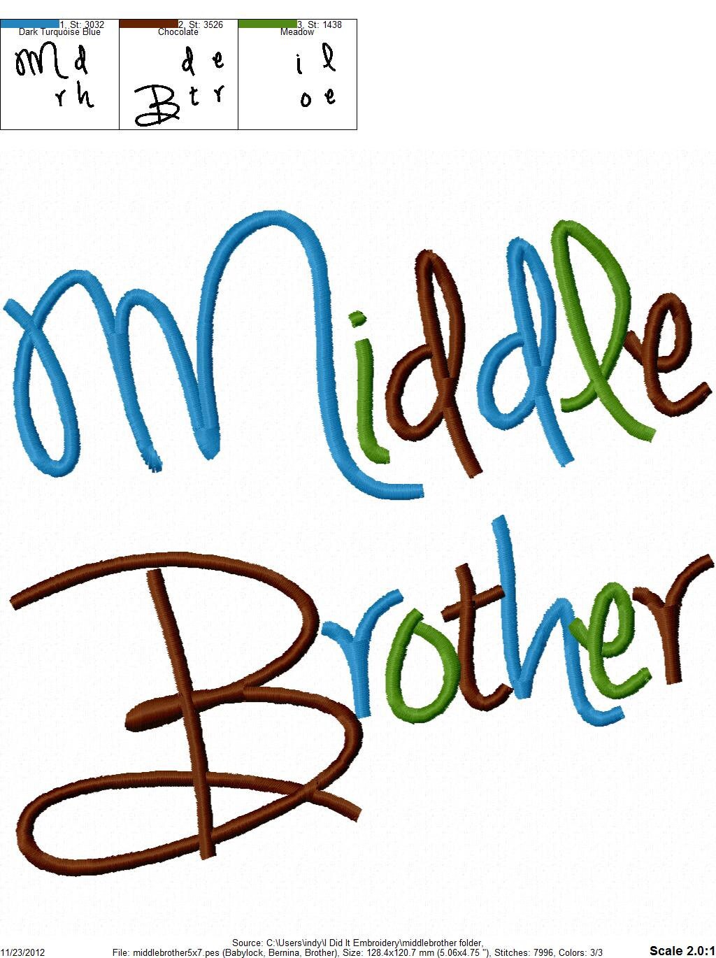 Middle Brother Embroidery Design Fill in 4x4 5x7 6x10 Hoop - Etsy