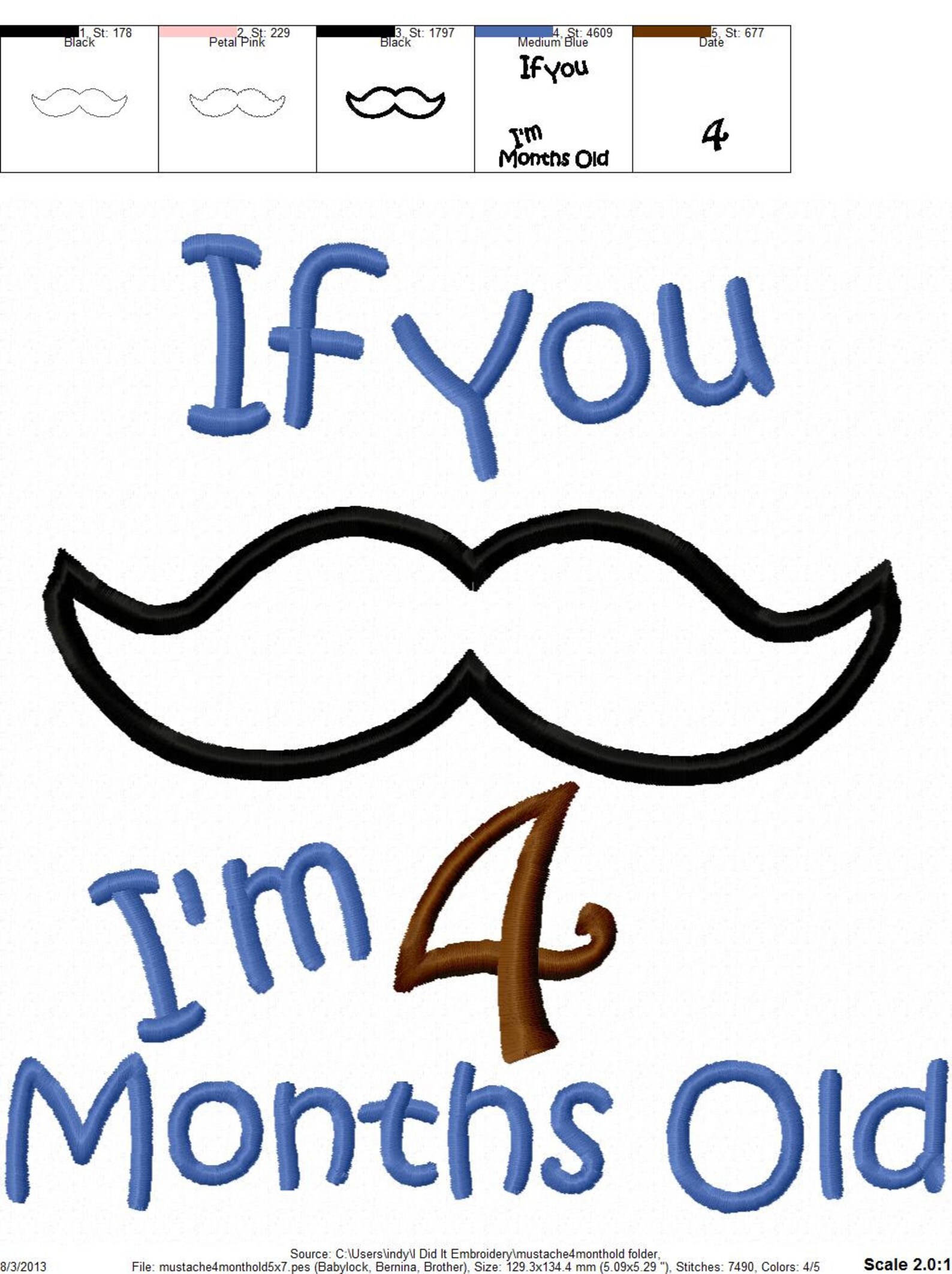 Month Embroidery Design... If You Mustache I'm 2 Months - Etsy