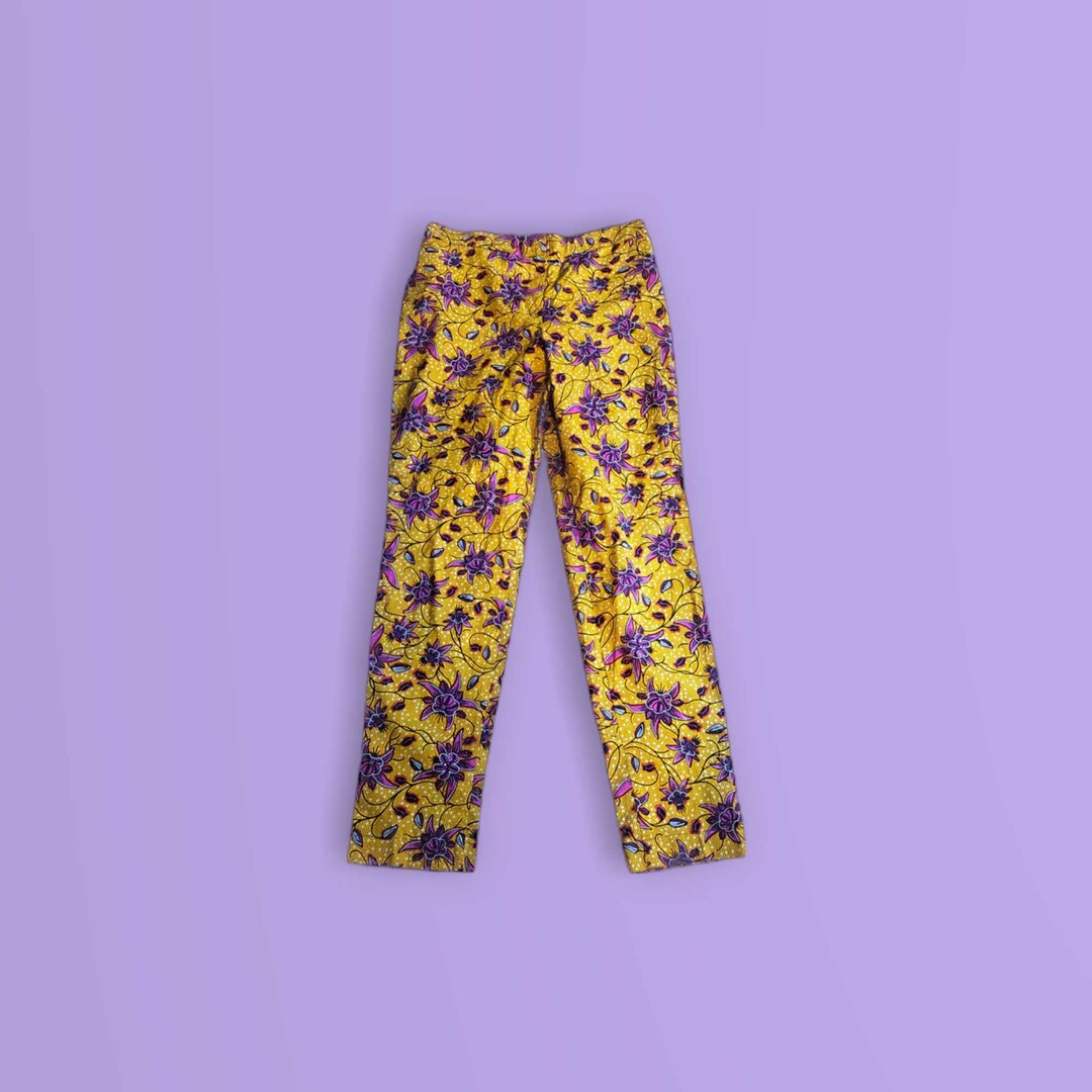 Yellow and Purple Flower Print Wide Leg Pants - Etsy