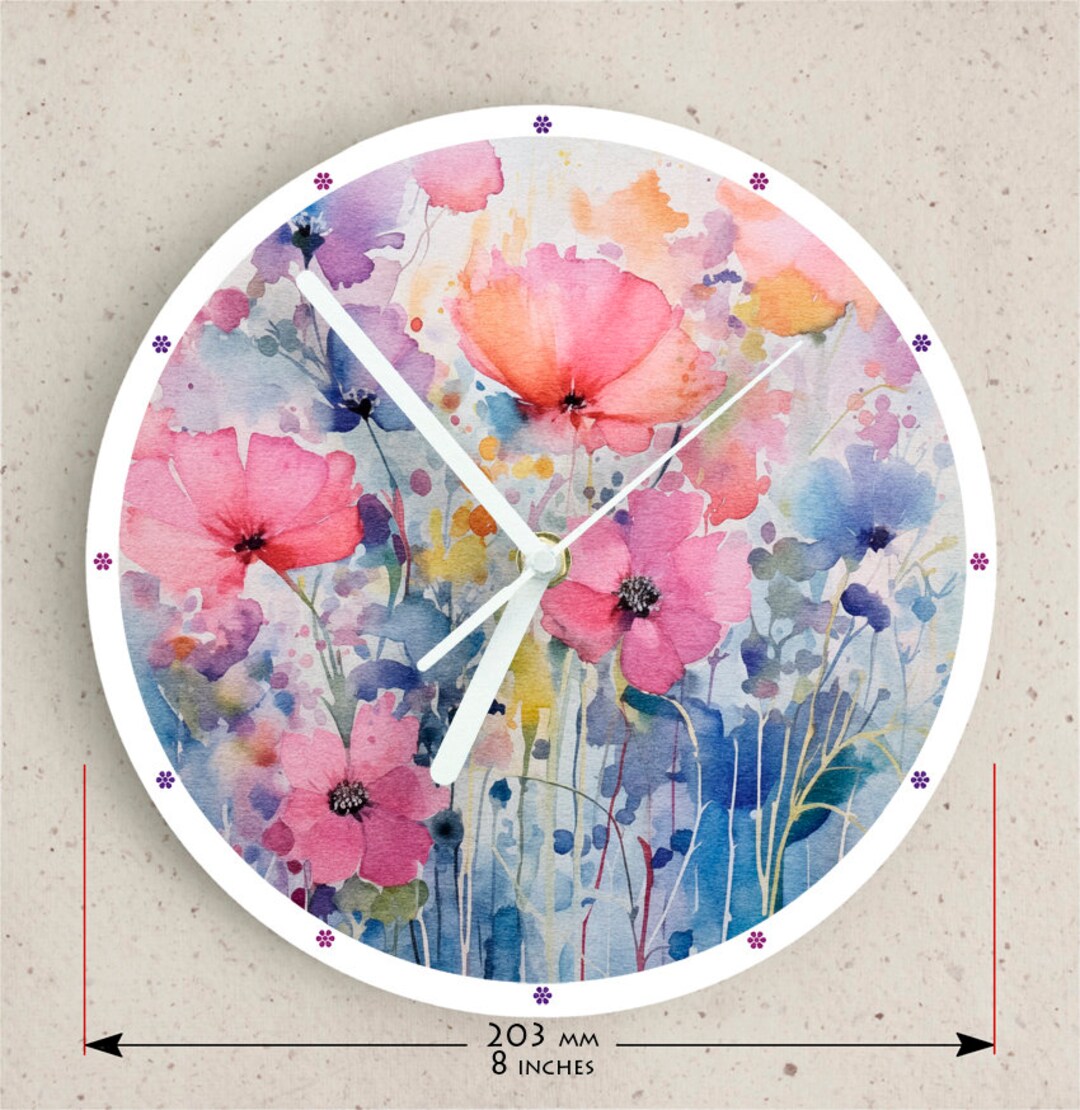 Quartz Wall Clock - Meadow Flowers - Watercolour Painting - Etsy