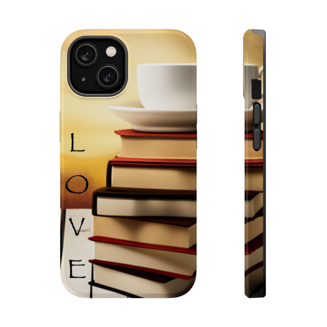 Bookworm Magsafe Cell Phone Case, Books and Coffee Phone Cover, iPhone ...