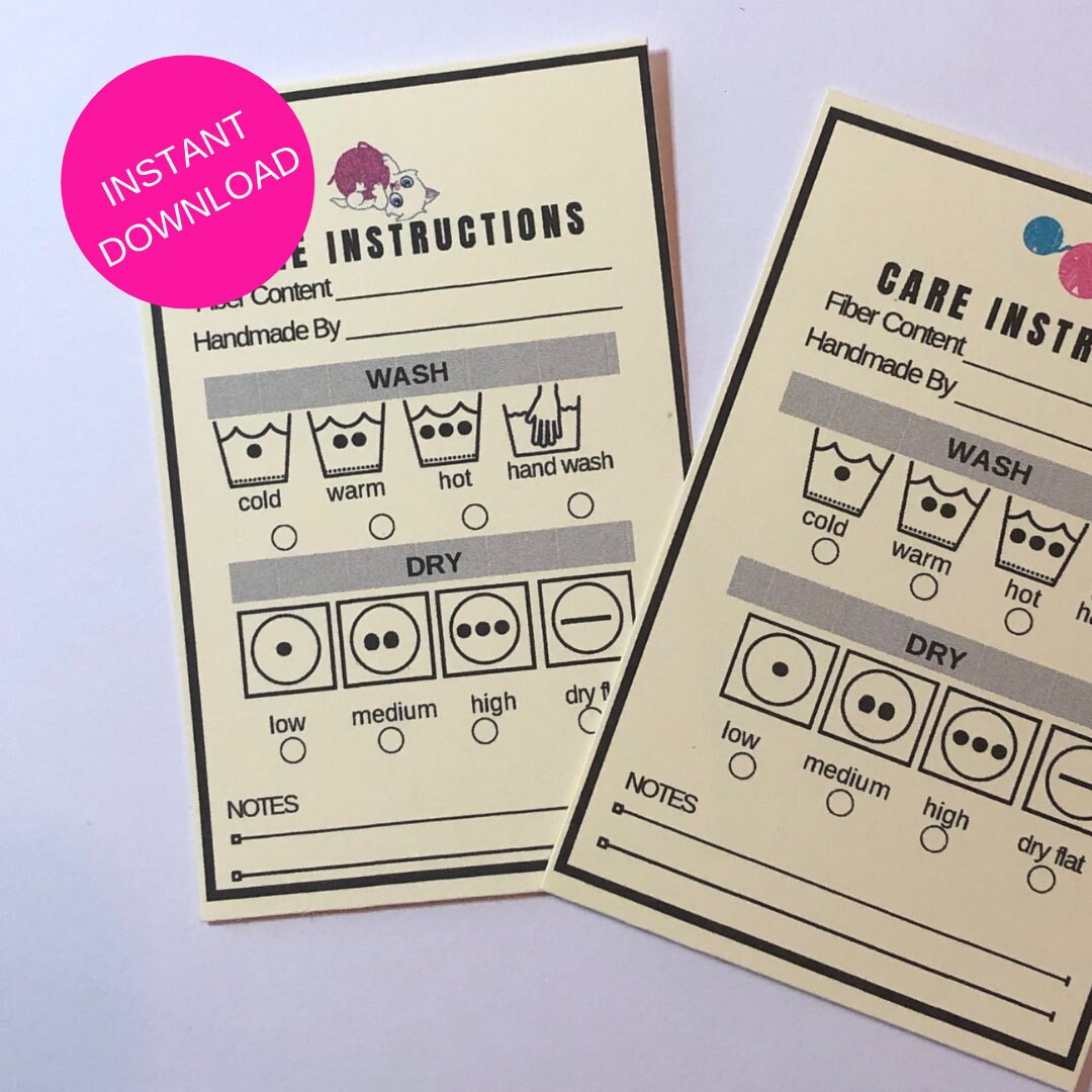 Printable Care Instruction Tags - Etsy
