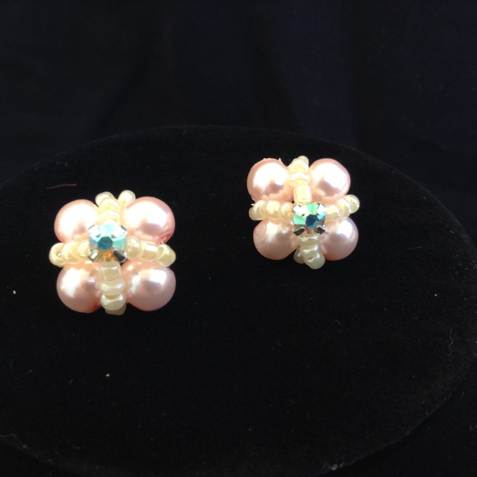Pink Pearl and Crystal Montee Earrings - Etsy