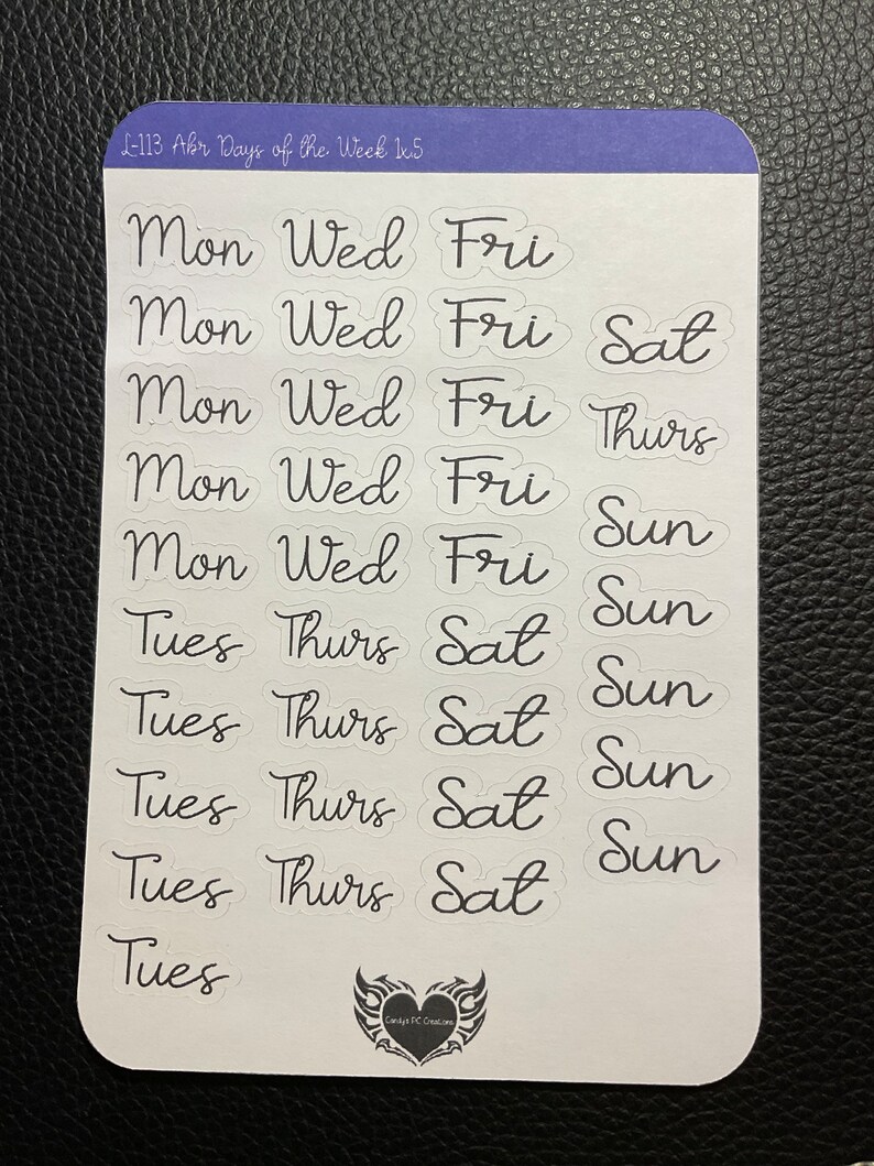 Abbreviated Days of the Week Planner Stickers Functional Matte Day ...