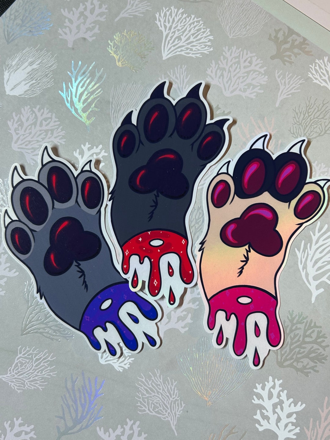 Custom Holographic Furry Paw Sticker Personalized Sticker Custom Colors ...