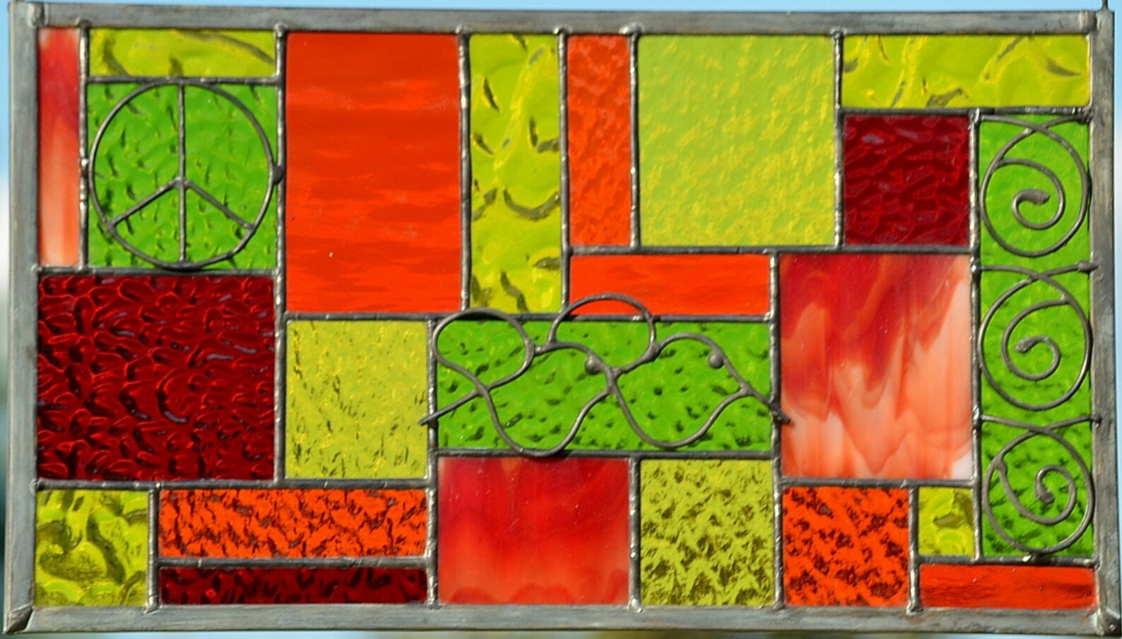 Boho Stained Glass Panel. Red Orange Yellow Lime Stained | Etsy