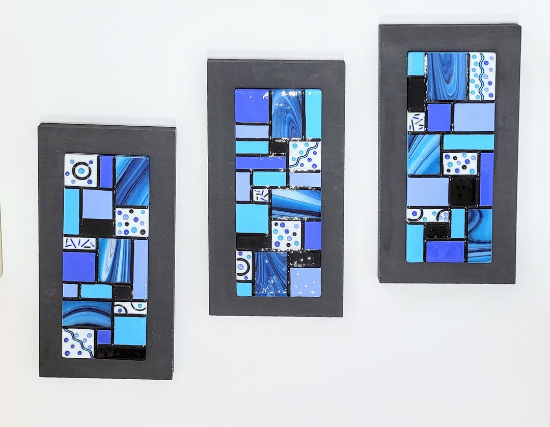 Fused Glass Wall Art Hanging Fused Glass Art Fused Glass Triptych Fused Glass Wall Decor Three ...