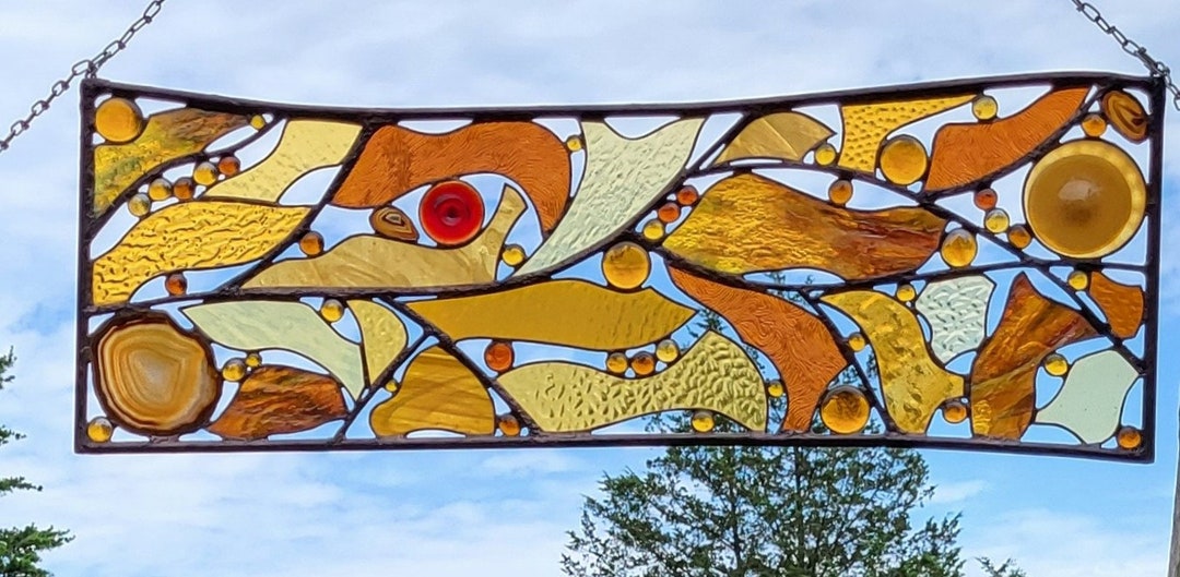 Metal and Glass Window Panel, Abstract Stained Glass Panel With ...