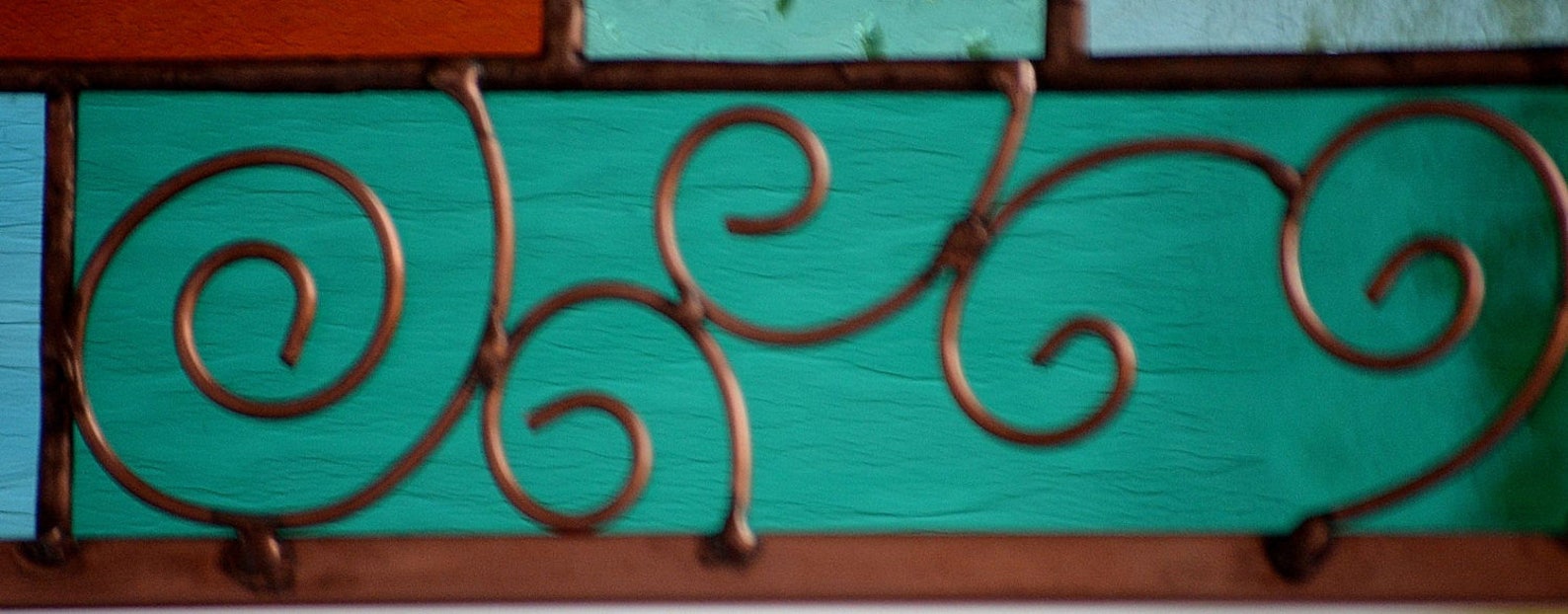 Stained Glass Hanging Window Panel With Decorative Twisted Copper Wires ...
