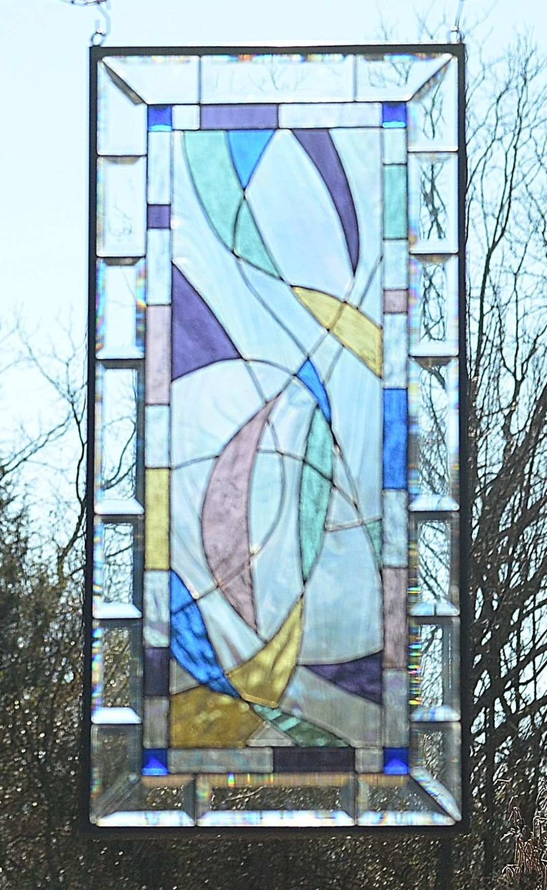 Large Stained Glass Panel Abstract Modern Art Stained Glass Etsy
