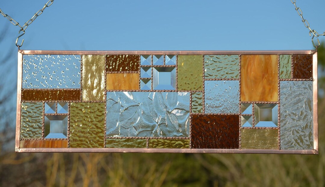 Geometric Stained Glass Panel Hanging Glass Art Panel is Interior Home ...