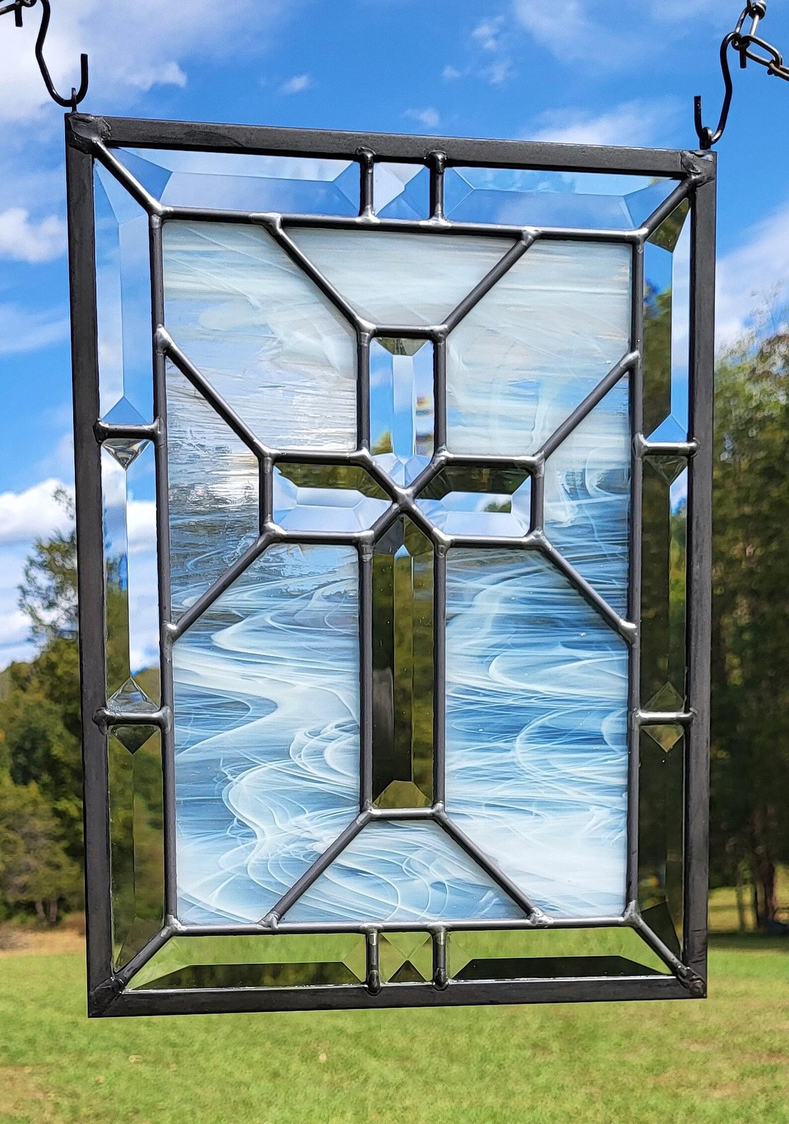 Christian Religious Cross Stained Glass Hanging Window Panel Beveled ...