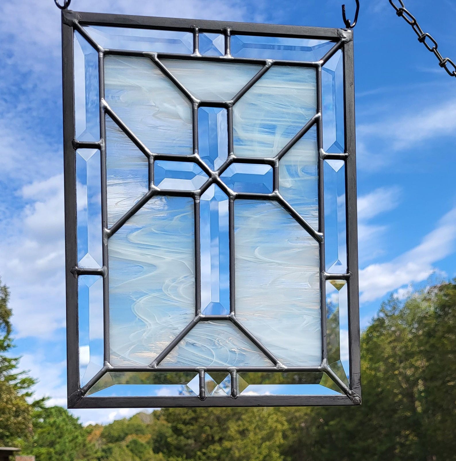Christian Religious Cross Stained Glass Hanging Window Panel Beveled ...