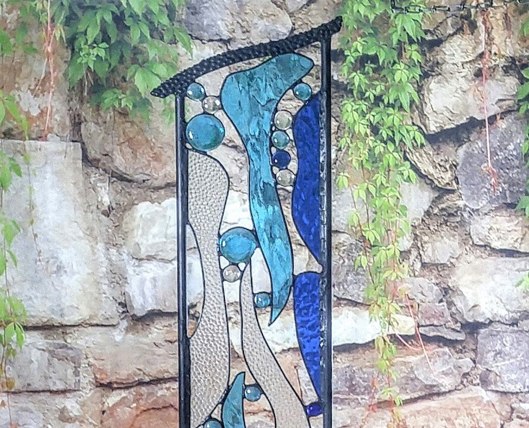 Tall Stained Glass Garden Sculpture - Abstract Glass Yard Art - 'tall ...