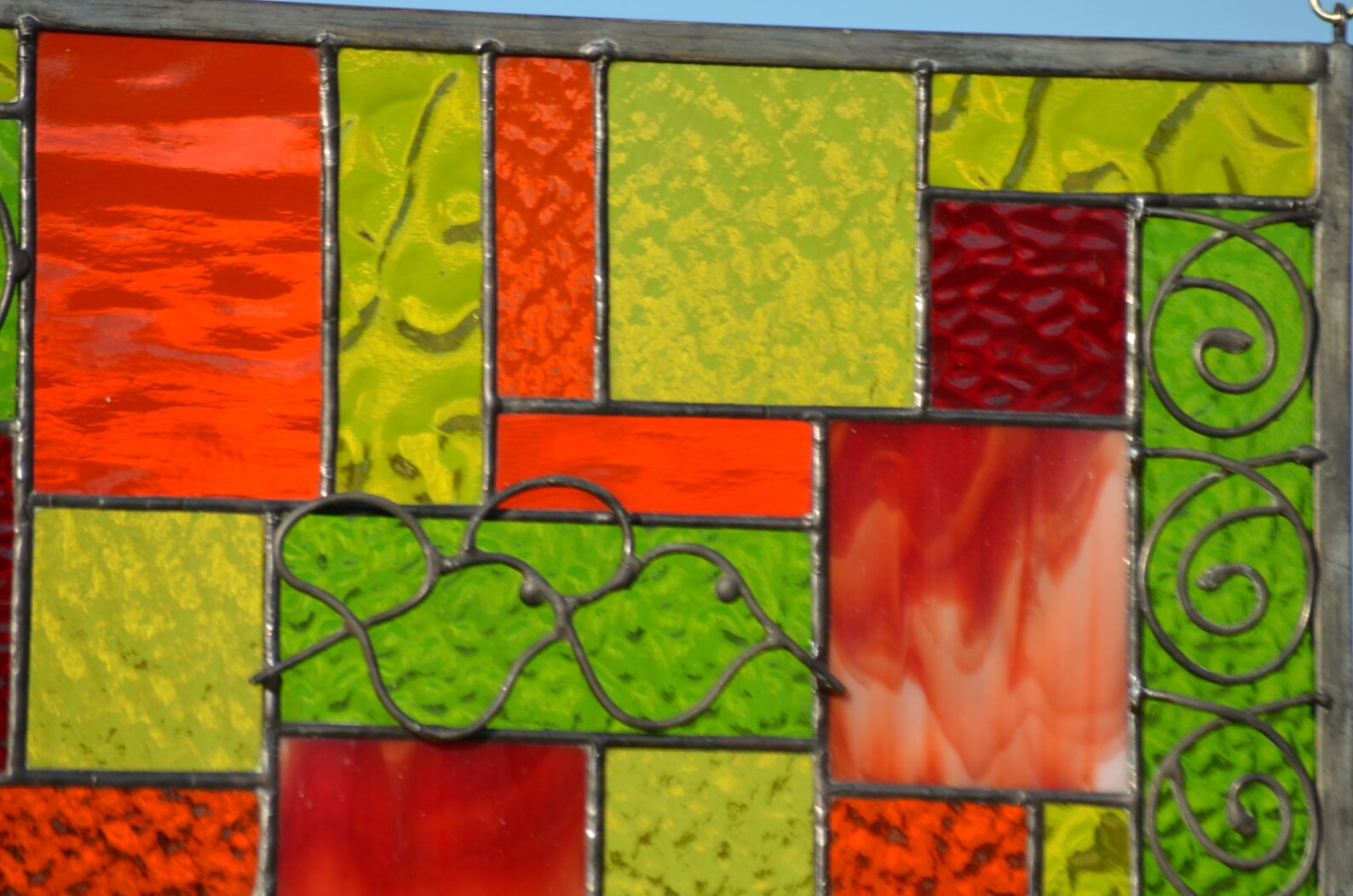 Boho Stained Glass Panel. Red Orange Yellow Lime Stained | Etsy