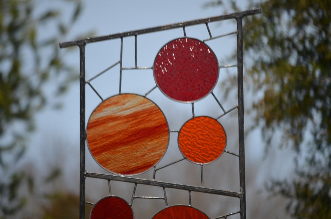 Large Stained Glass Yard Art Abstract Metal and Glass Outdoor Garden ...