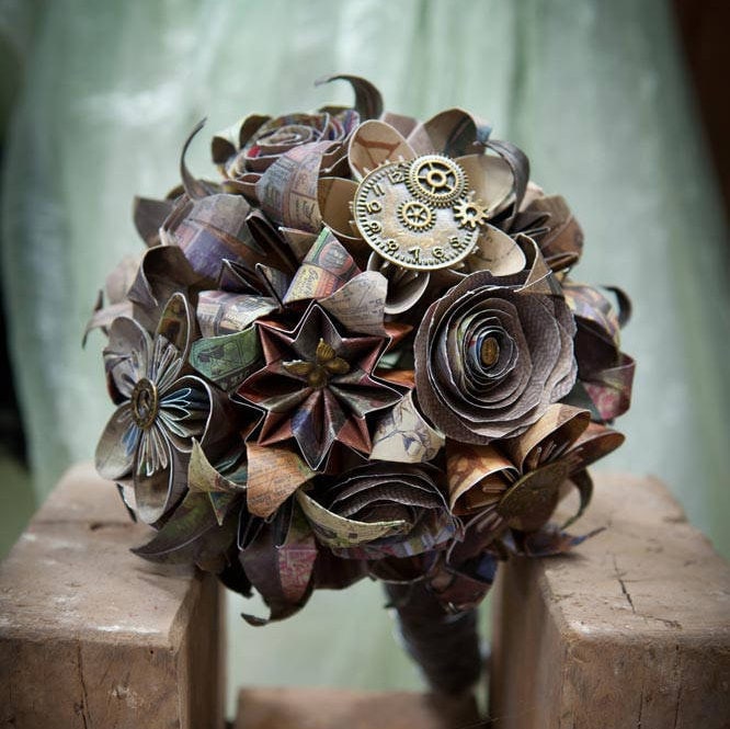 Steampunk Mixed Flowers Paper Origami Bouquet - Etsy