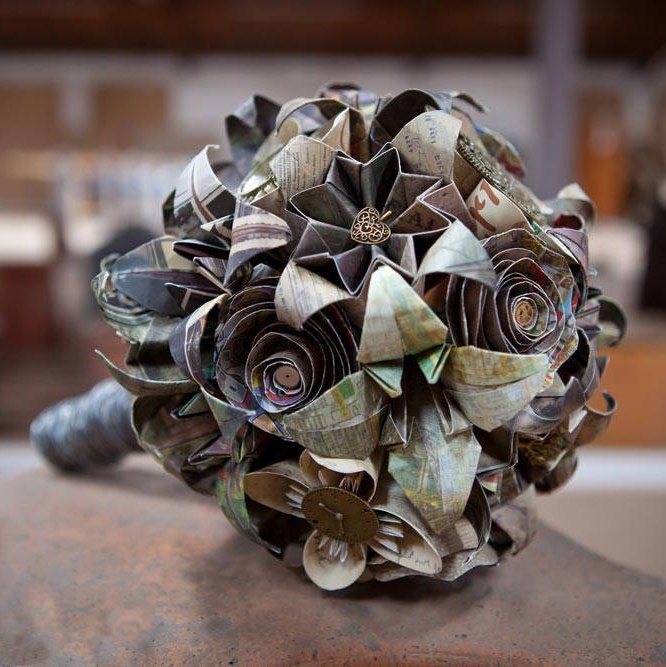 Steampunk Mixed Flowers Paper Origami Bouquet - Etsy