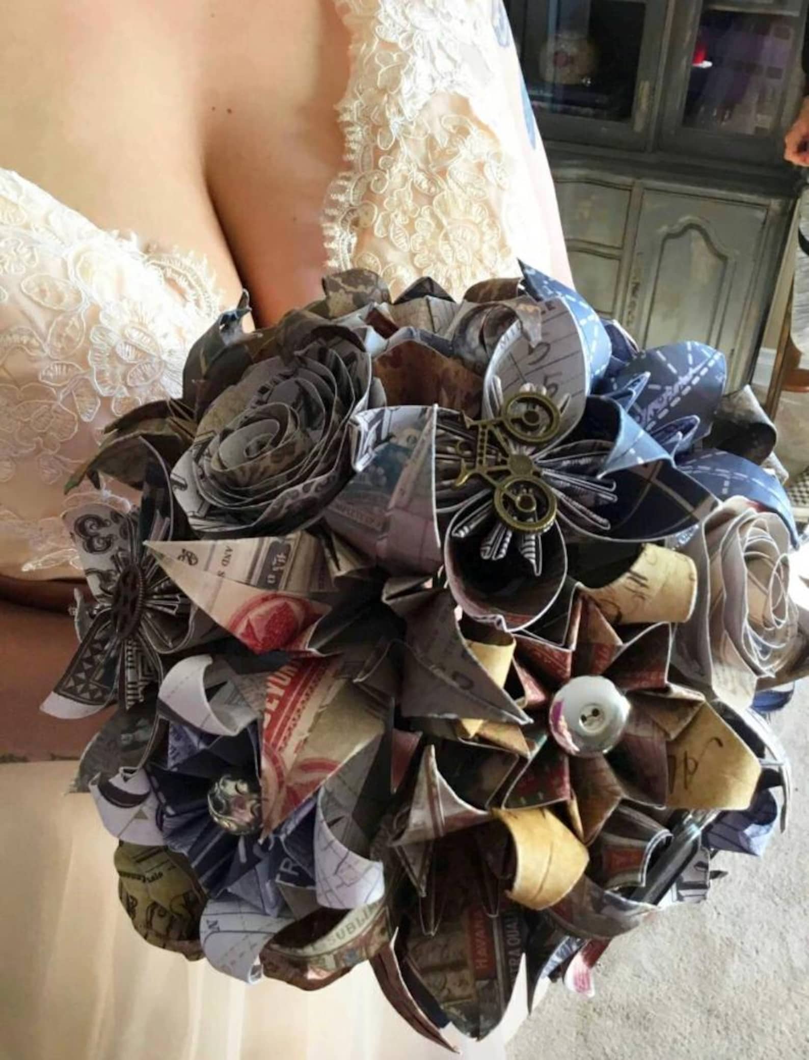 Steampunk Mixed Flowers Paper Origami Bouquet - Etsy