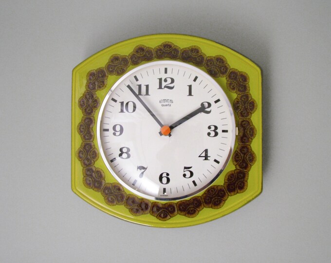 Vintage German Wall Clock Emes Quartz Kitchen Clock West Germany 70s ...