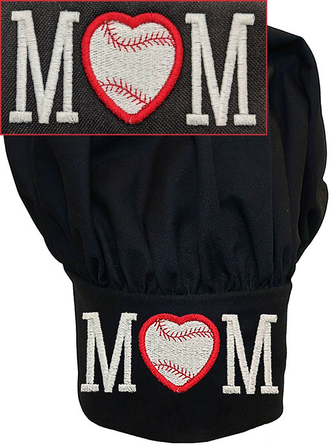 Baseball Mom Heart Monogram on Chef Hat Kitchen Toque Cap Custom ...