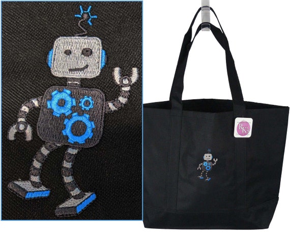 Robot Day Tote Bag Monogram Custom Embroidered Holiday Bag + Free Name ...