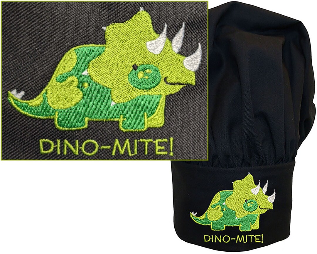 Dino-mite Monogram Dinosaur Chef Hat Kitchen Toque Cap Triceratops ...