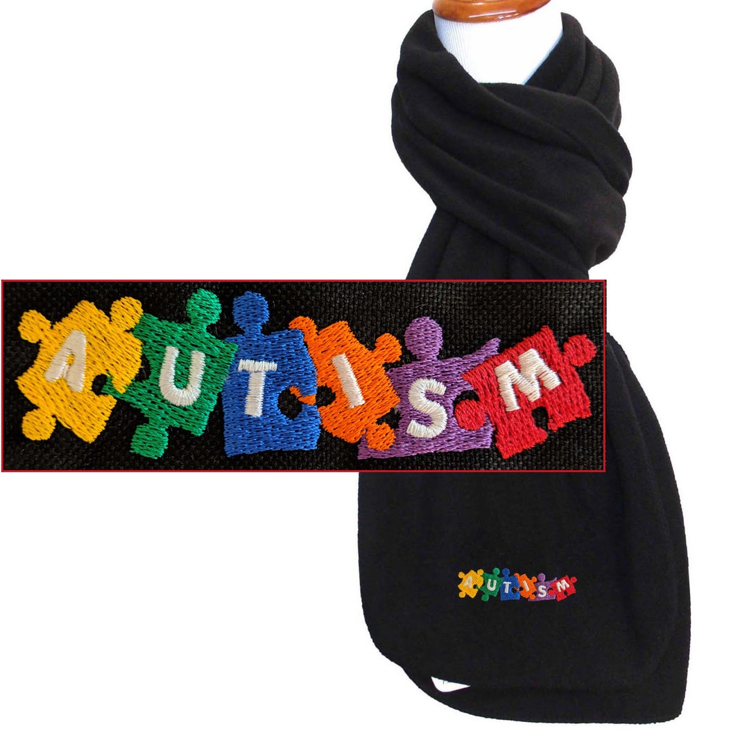 Autism Awareness Puzzle Pieces Monogram on Scarf Personalized Fleece ...