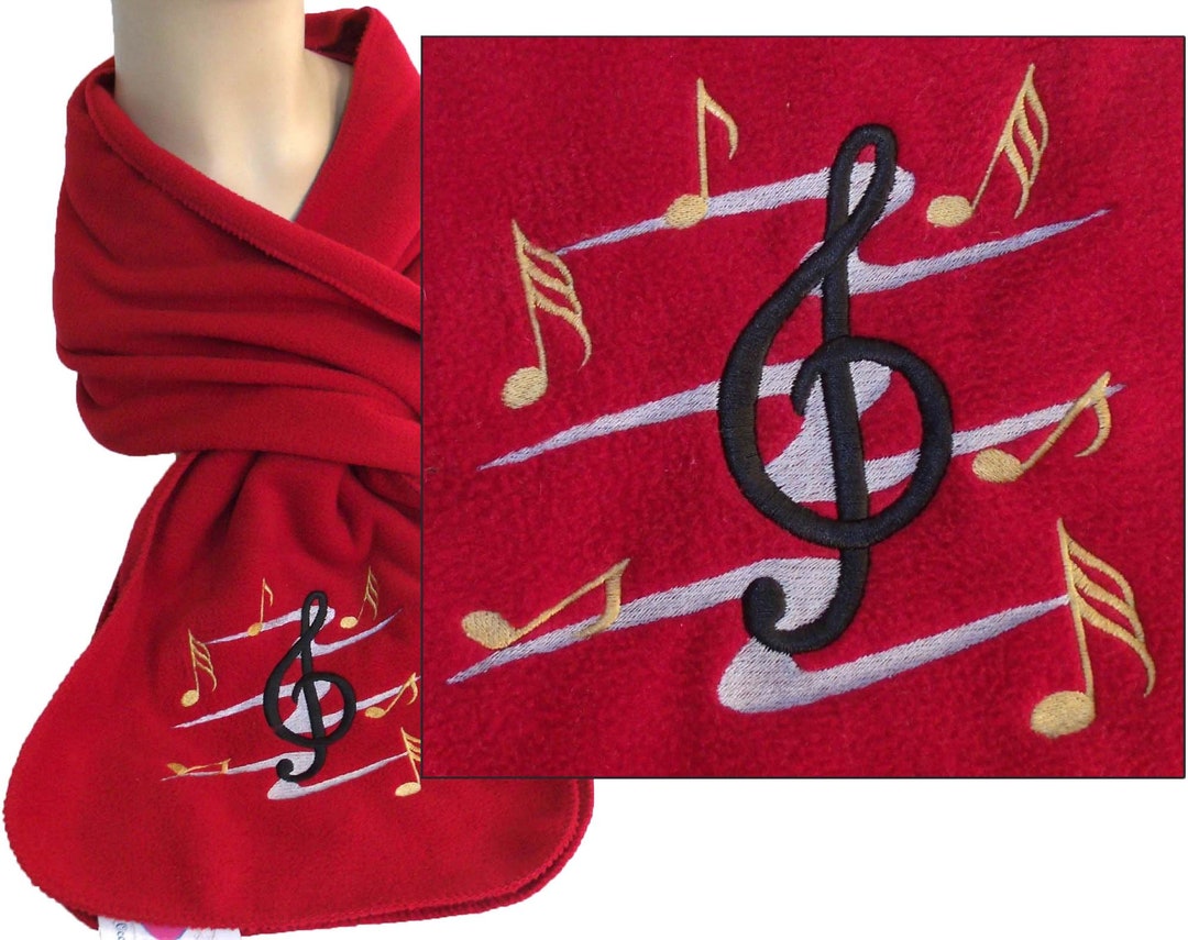 Treble Clef Music Notes Embroidered on Scarf Personalized Warm Fleece ...